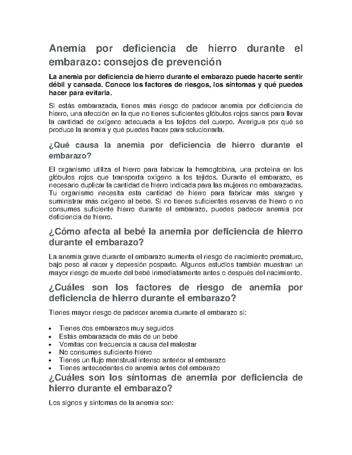 Anemia por deficiencia de hierro durante el embarazo - Conoce los ...
