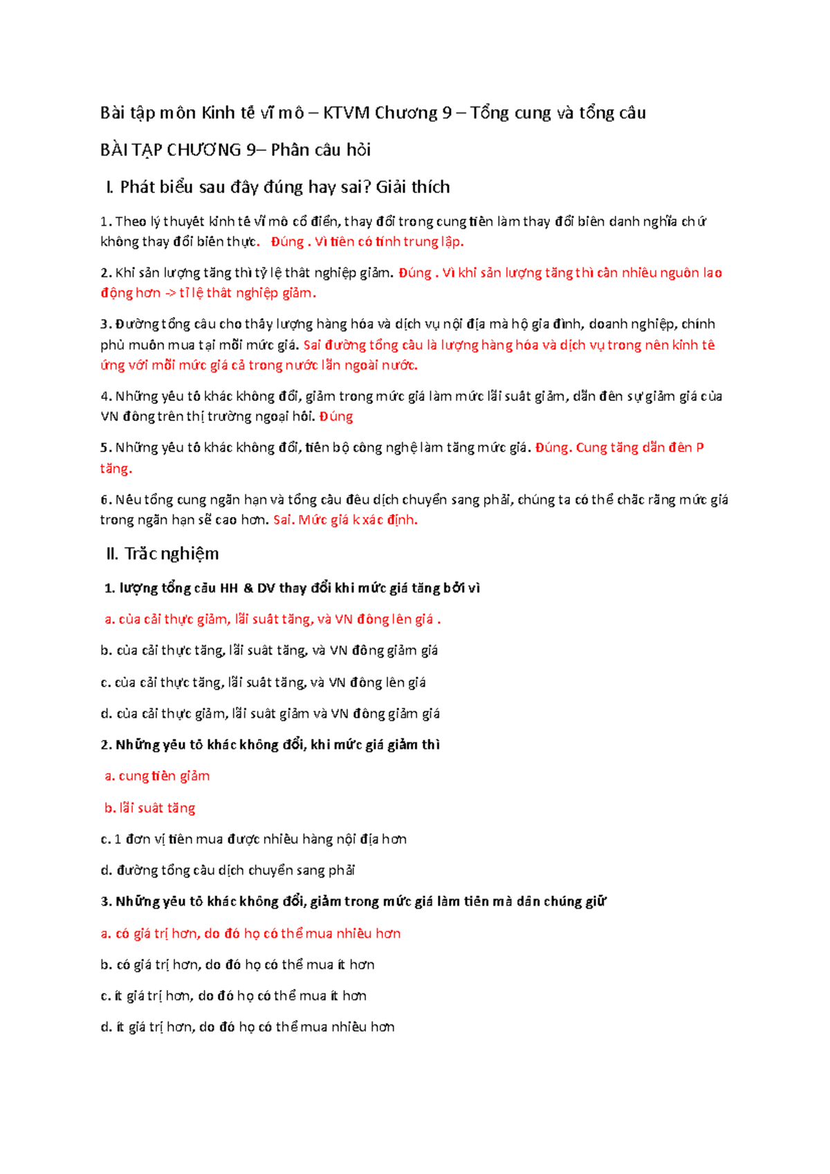 Bài tập chương 9 kinh tế - Bài t p môn Kinh tếế vĩ mô – KTVM Ch ng 9 – T ng cung và tậ ươ ổ ổng ...
