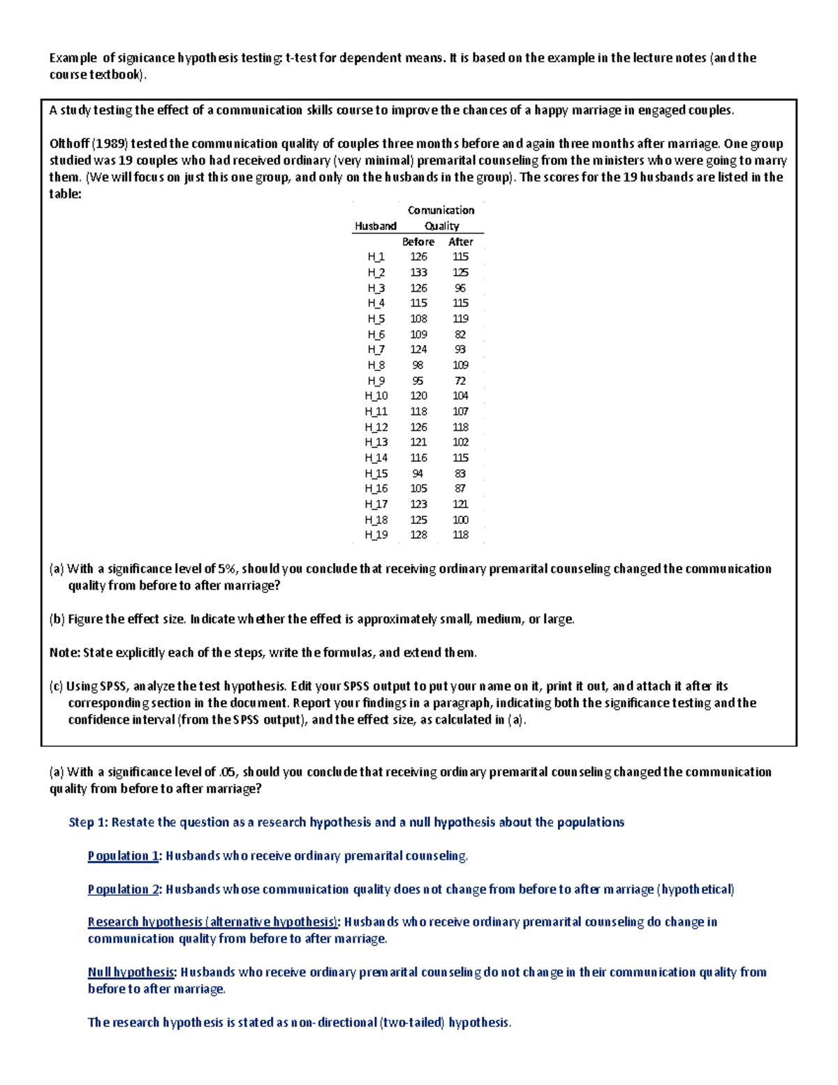 Example (t-test for dependent means) - Chapter 07 - Example of ...