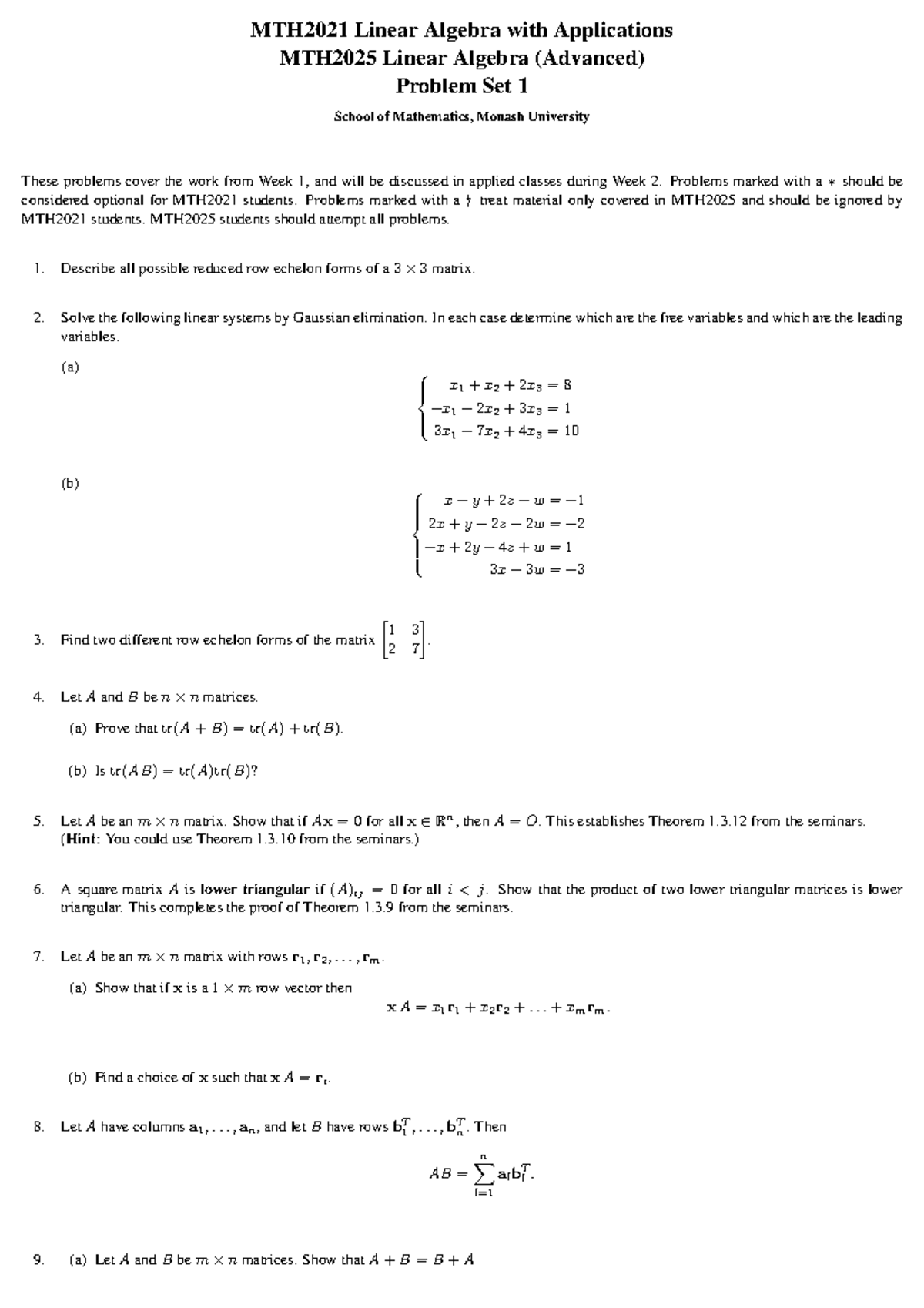 MTH2021 MTH2025 Problem Set 1 - MTH2021 Linear Algebra with ...