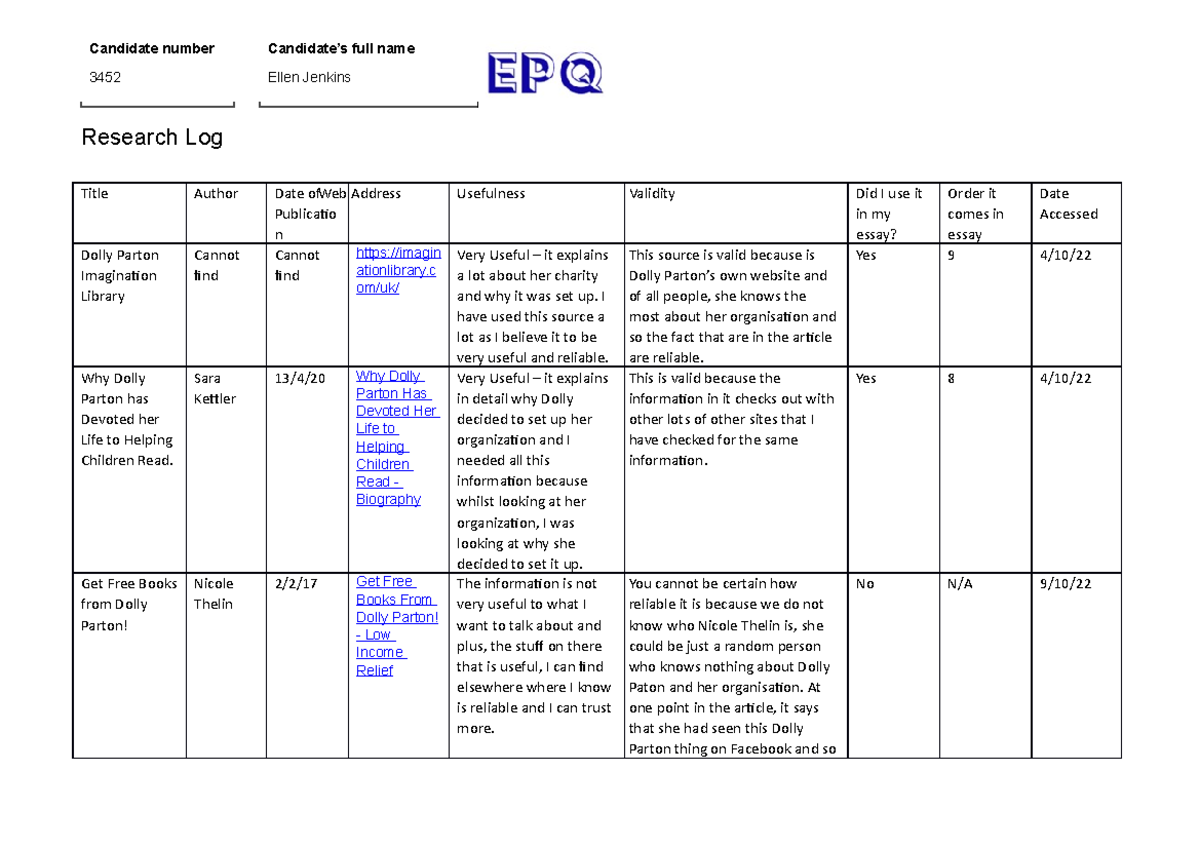 Research Log - The - 3452 Ellen Jenkins Research Log Title Author Date ...