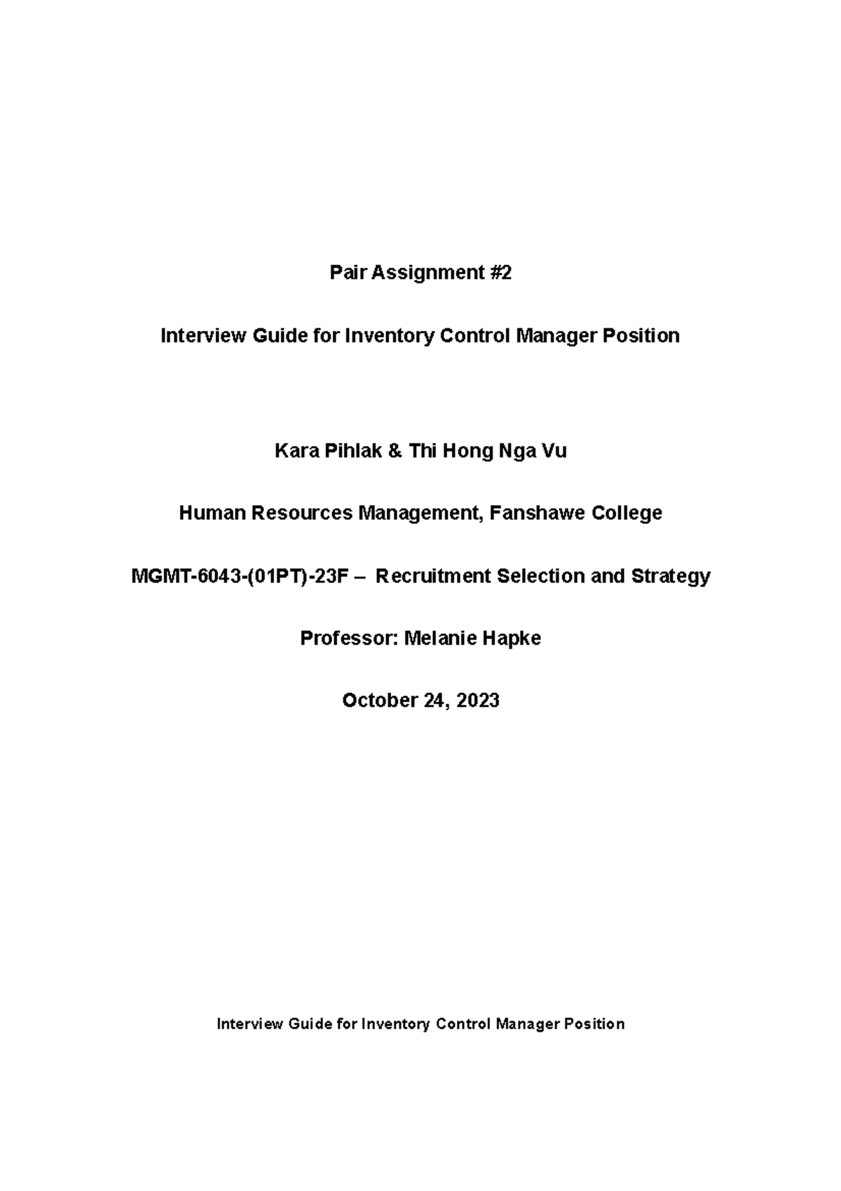 Assingment - assignment - Pair Assignment Interview Guide for Inventory ...