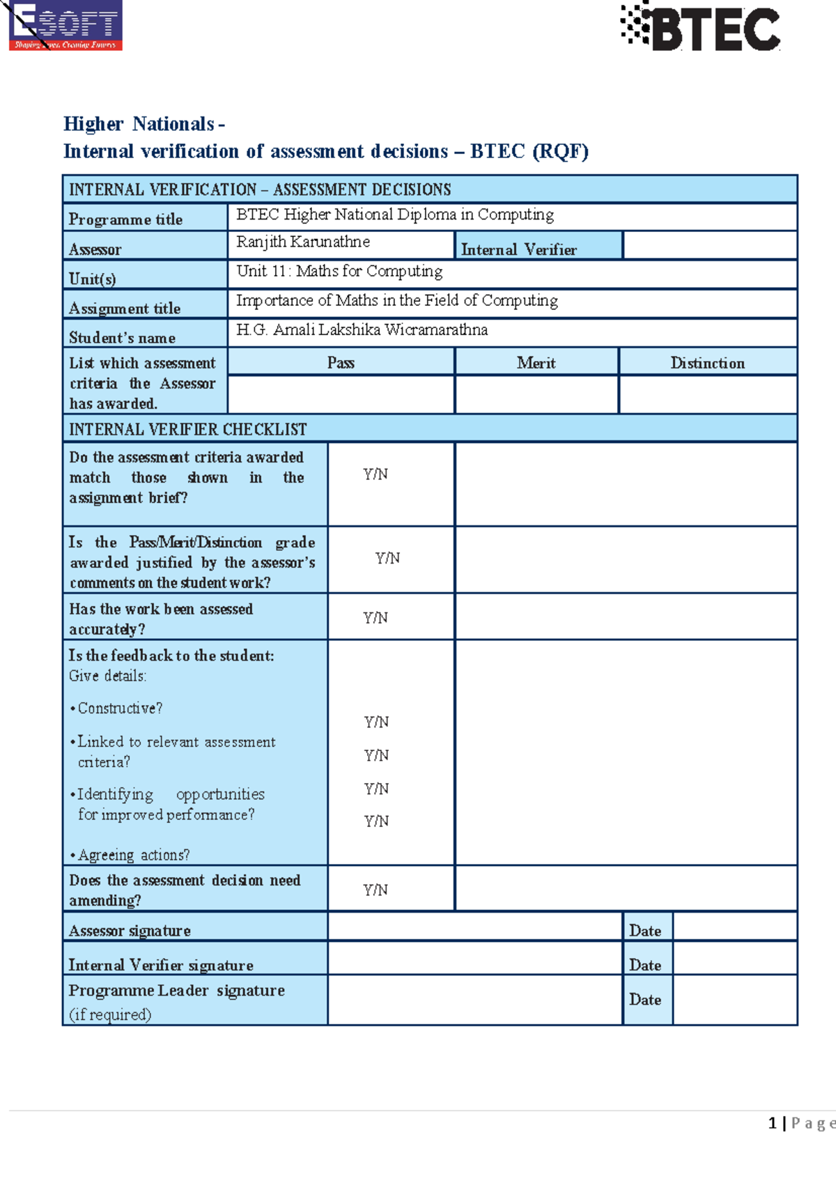 Maths Ended - This assignment is ESoft Metro Campus - Higher Nationals ...
