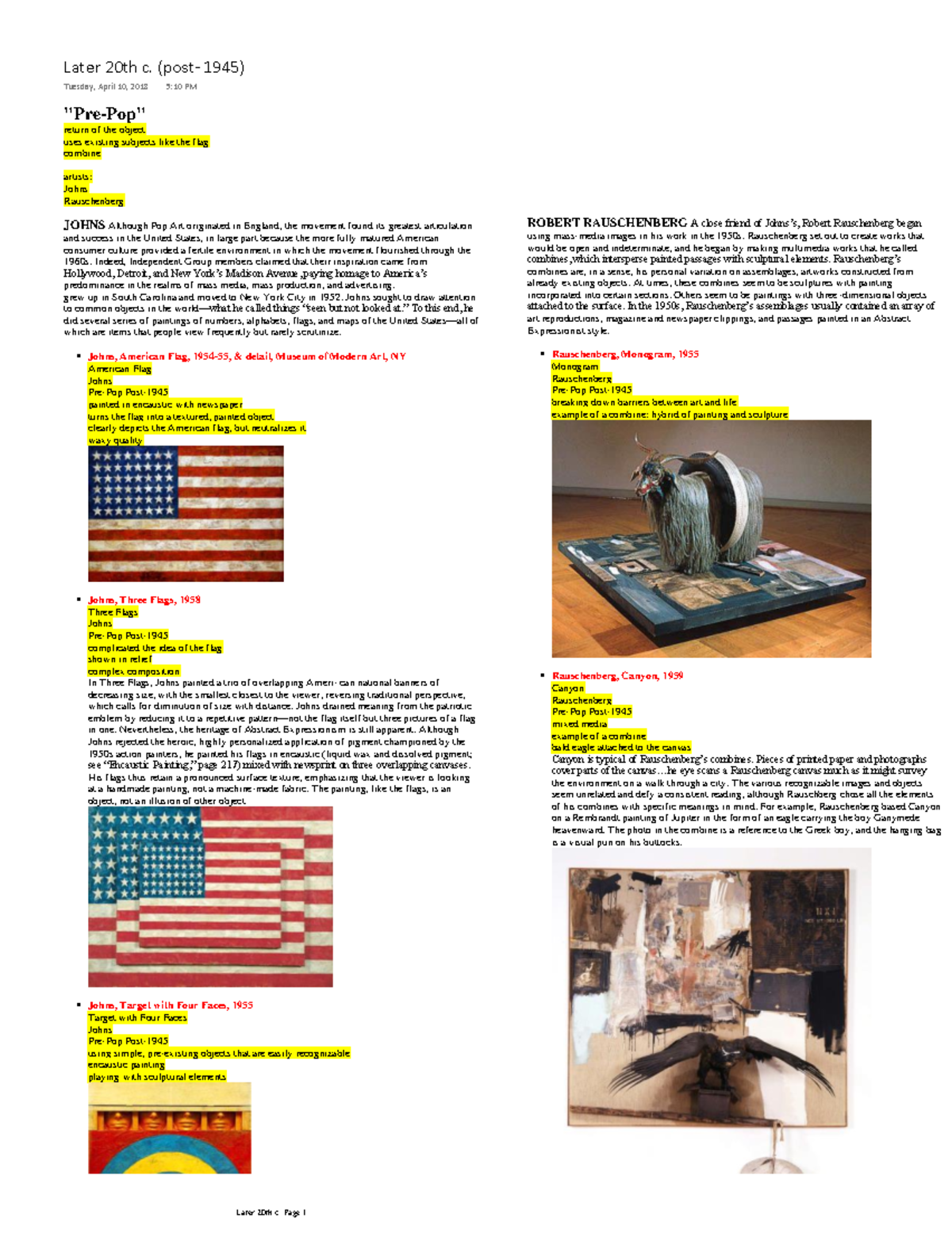 Later 20th c. (post- 1945) - Later 20th c. 1945) Tuesday, April 10 ...