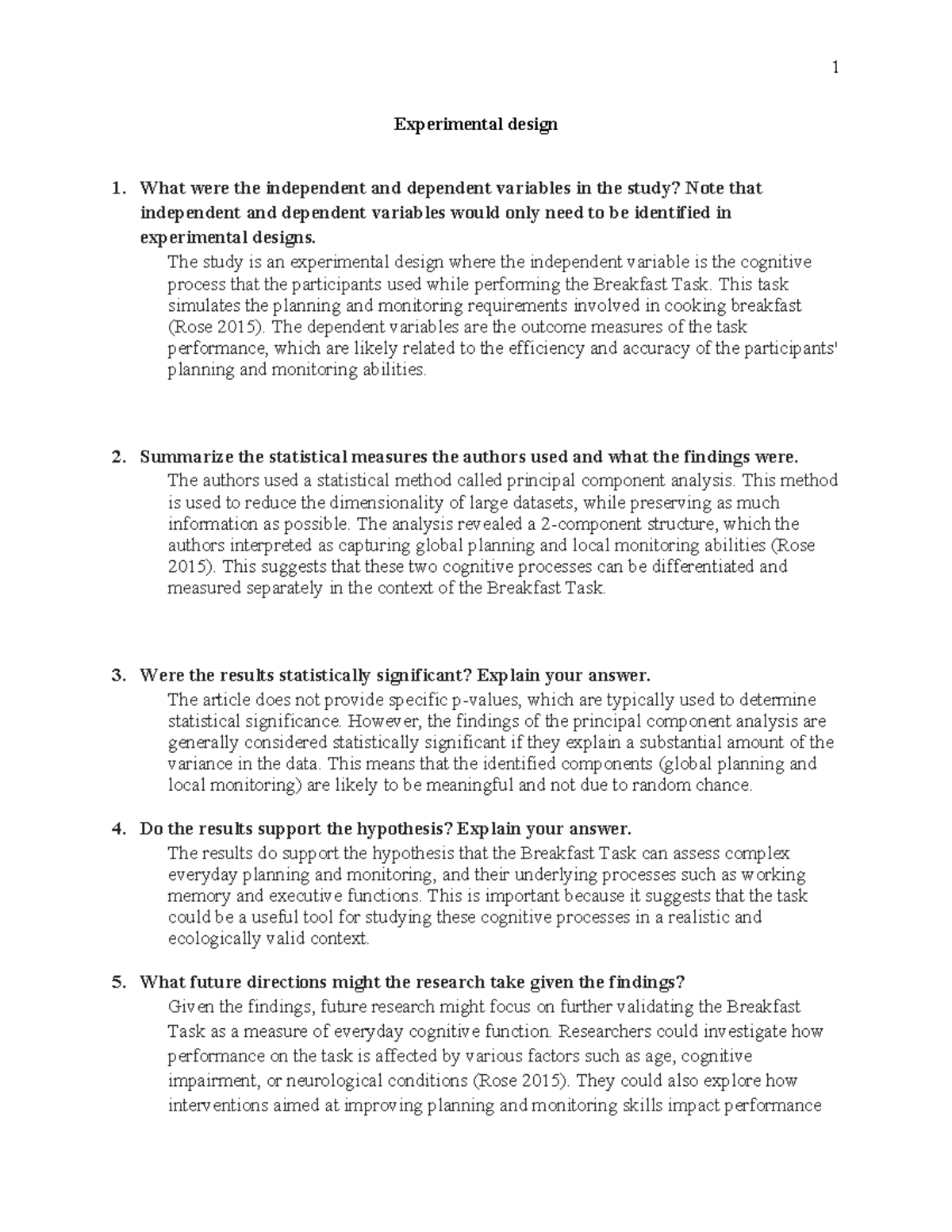 Experimental design - 1 Experimental design What were the independent ...