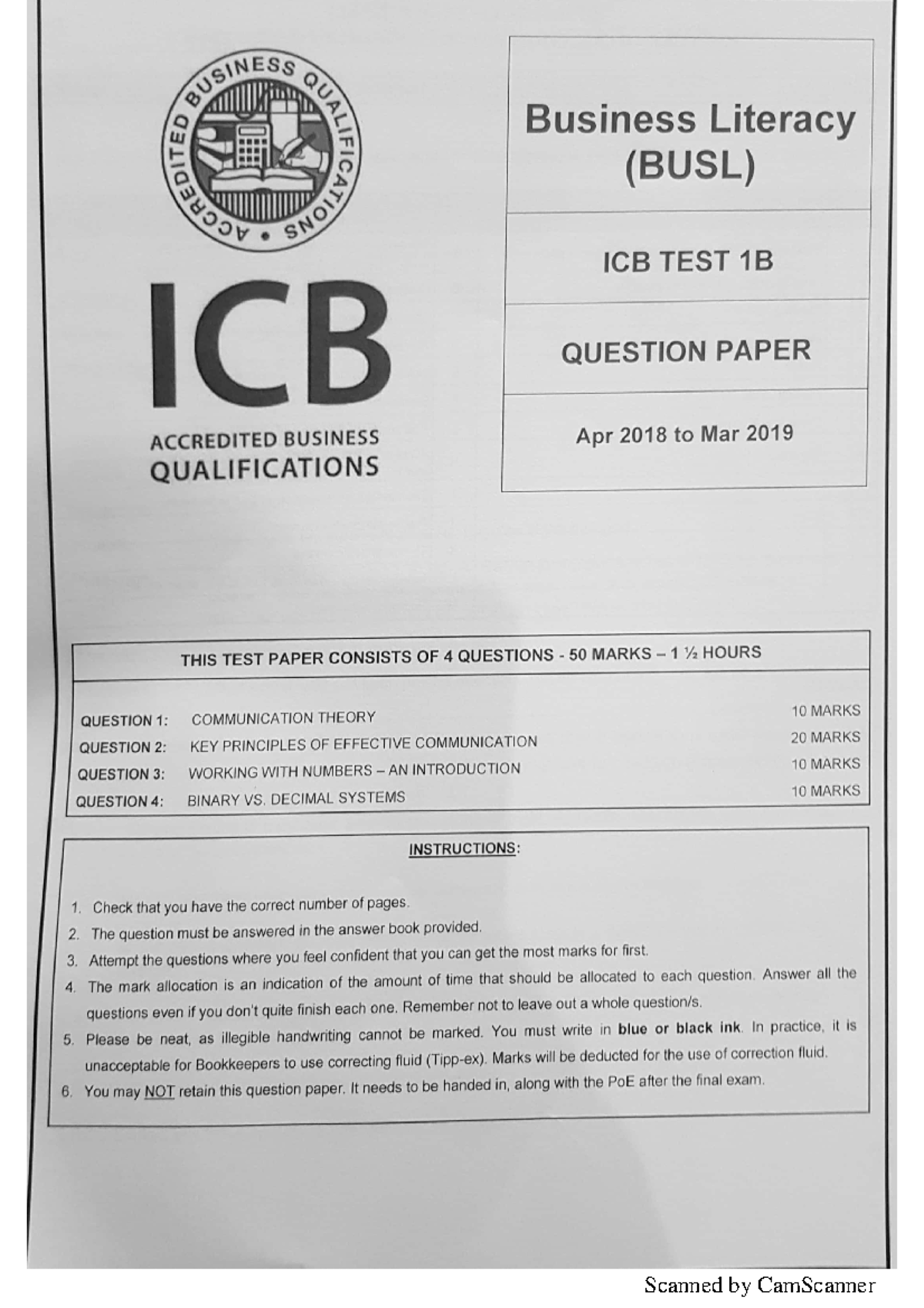 BUSL test 1B - mocks and question paper - PMSR - Studocu