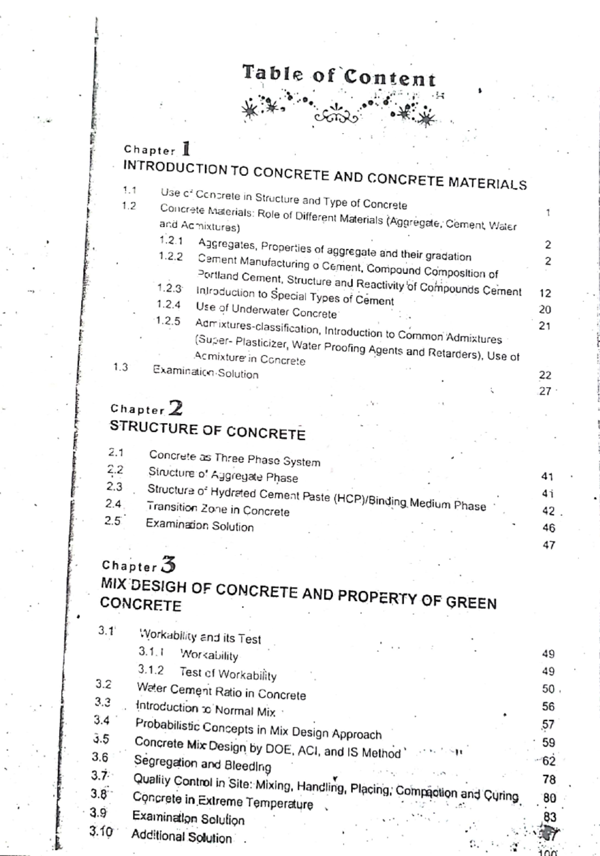 Concrete Technology and Masonry Structure - Table of Content Chapter 1 INTRODUCTION TO CONCRETE ...