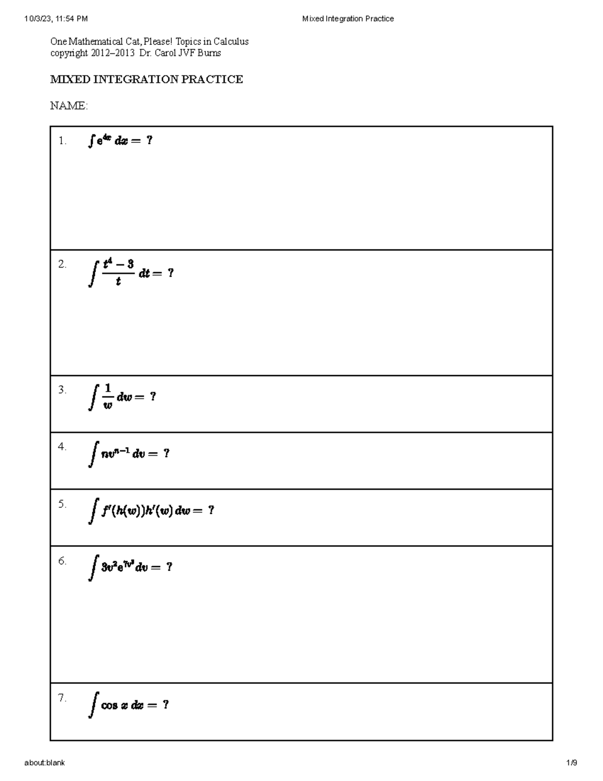 Mixed Integration Practice - One Mathematical Cat, Please! Topics in ...