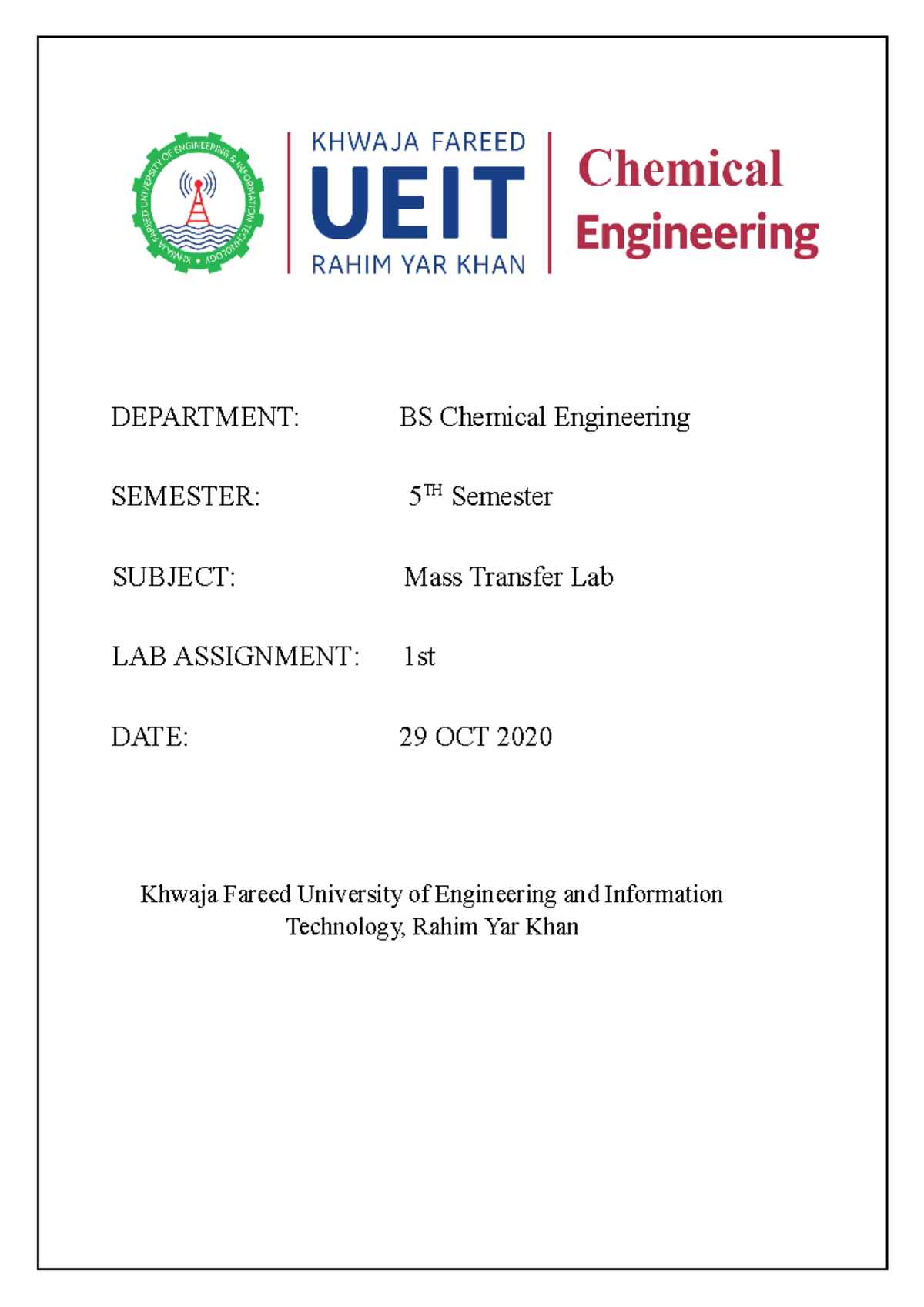 Lab Assignment 1 - Lab Material - DEPARTMENT: BS Chemical Engineering ...