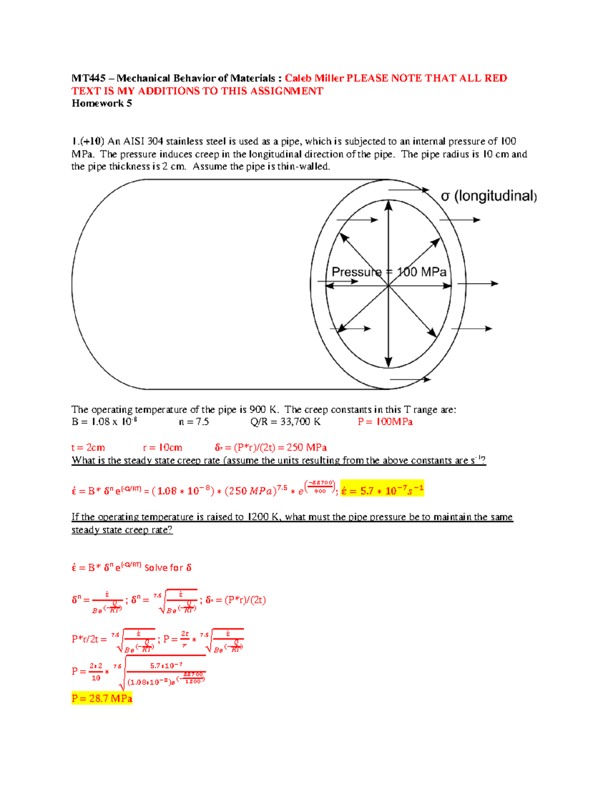 MT445 Creep Homework Completed - MT445 – Mechanical Behavior of ...