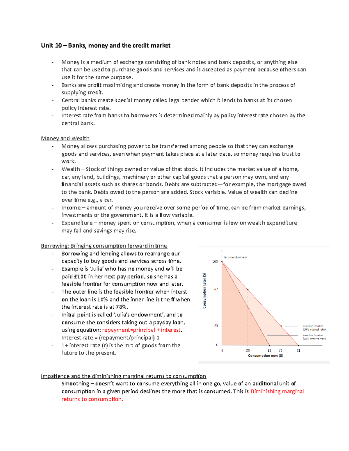 Unit 10 notes - Unit 10 – Banks, money and the credit market Money is a ...