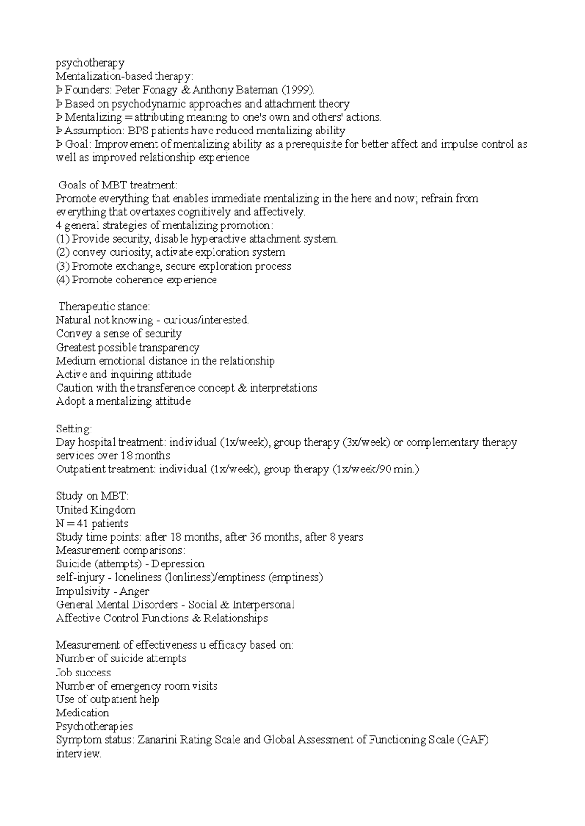 Psycho - psychotherapy Mentalization-based therapy: Þ Founders: Peter ...