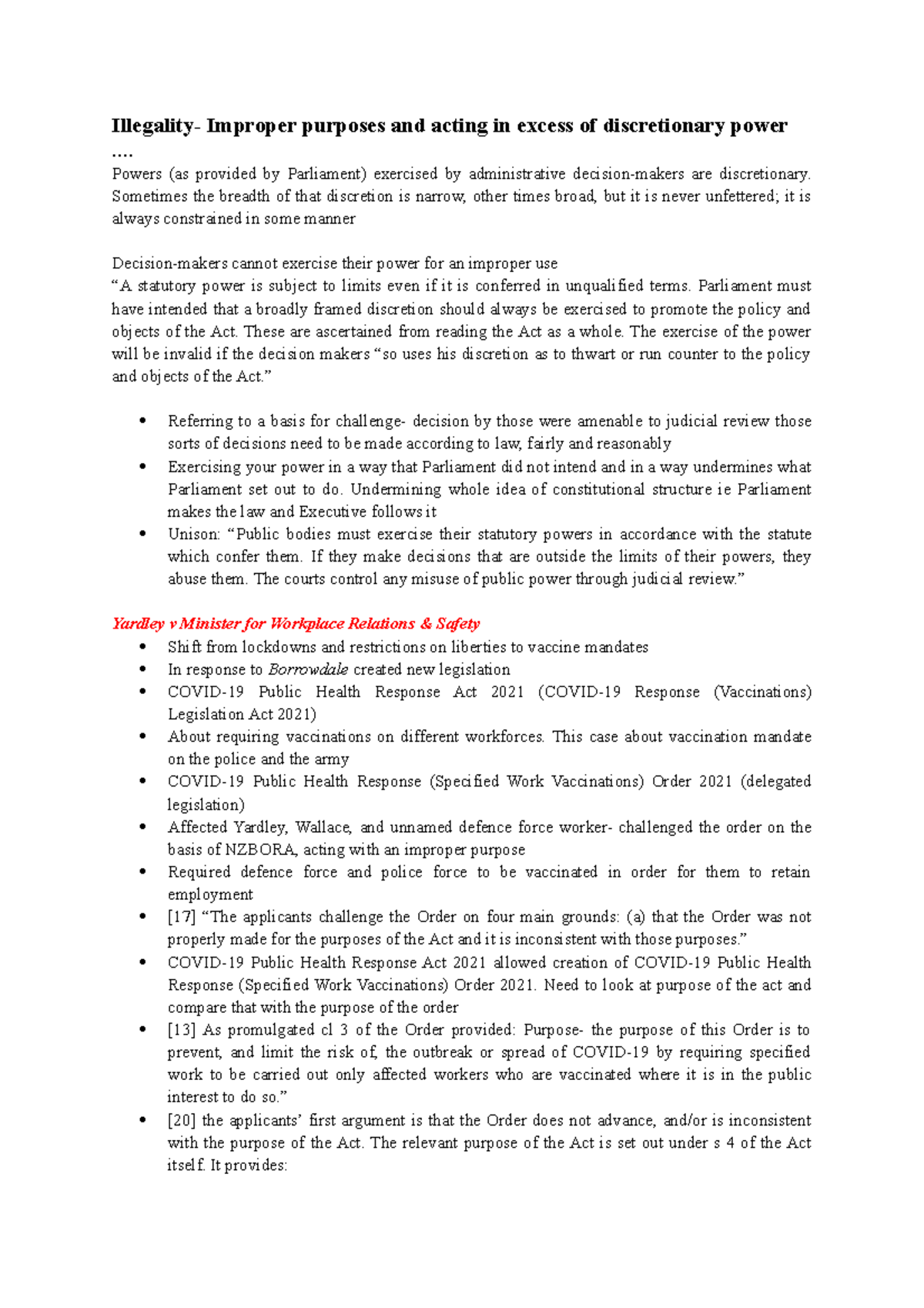 Illegality- improper purposes and acting in excess of discretionary ...