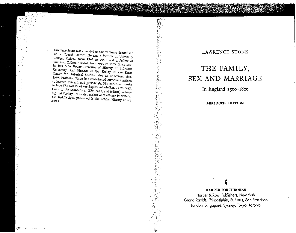 Stone 1979 - must read - Lawrence Stone was educated at Charterhouse ...