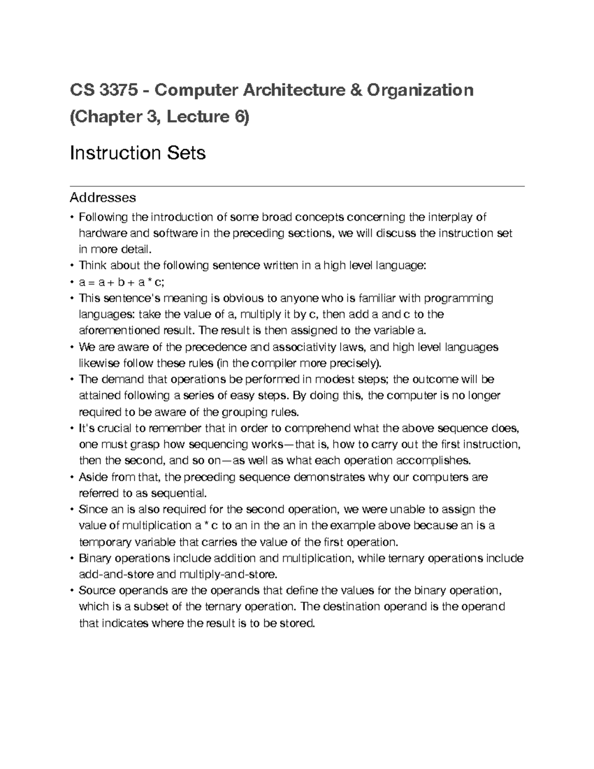 Cs 3375 Notes Ch3l6 Cs 3375 Computer Architecture And Organization Chapter 3 Lecture 6