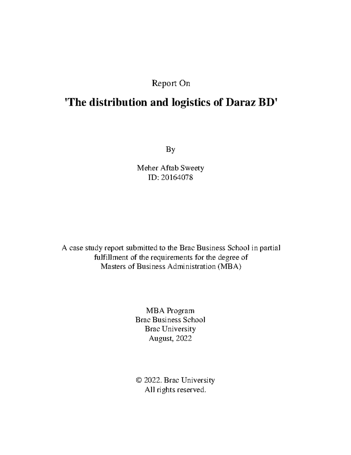 2016 4078 MBA - 'The distribution and logistics of Daraz BD' - Report On 'The distribution and ...