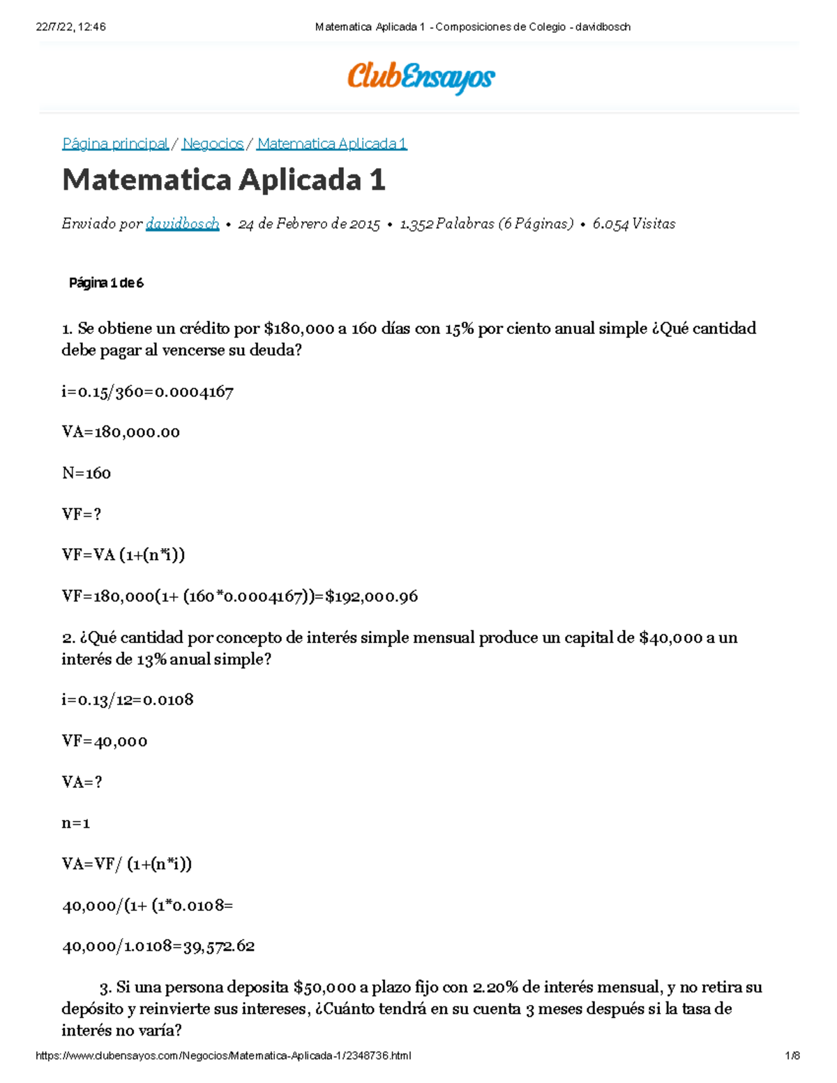 Matematica Aplicada 1 - Composiciones de Colegio - davidbosch ...