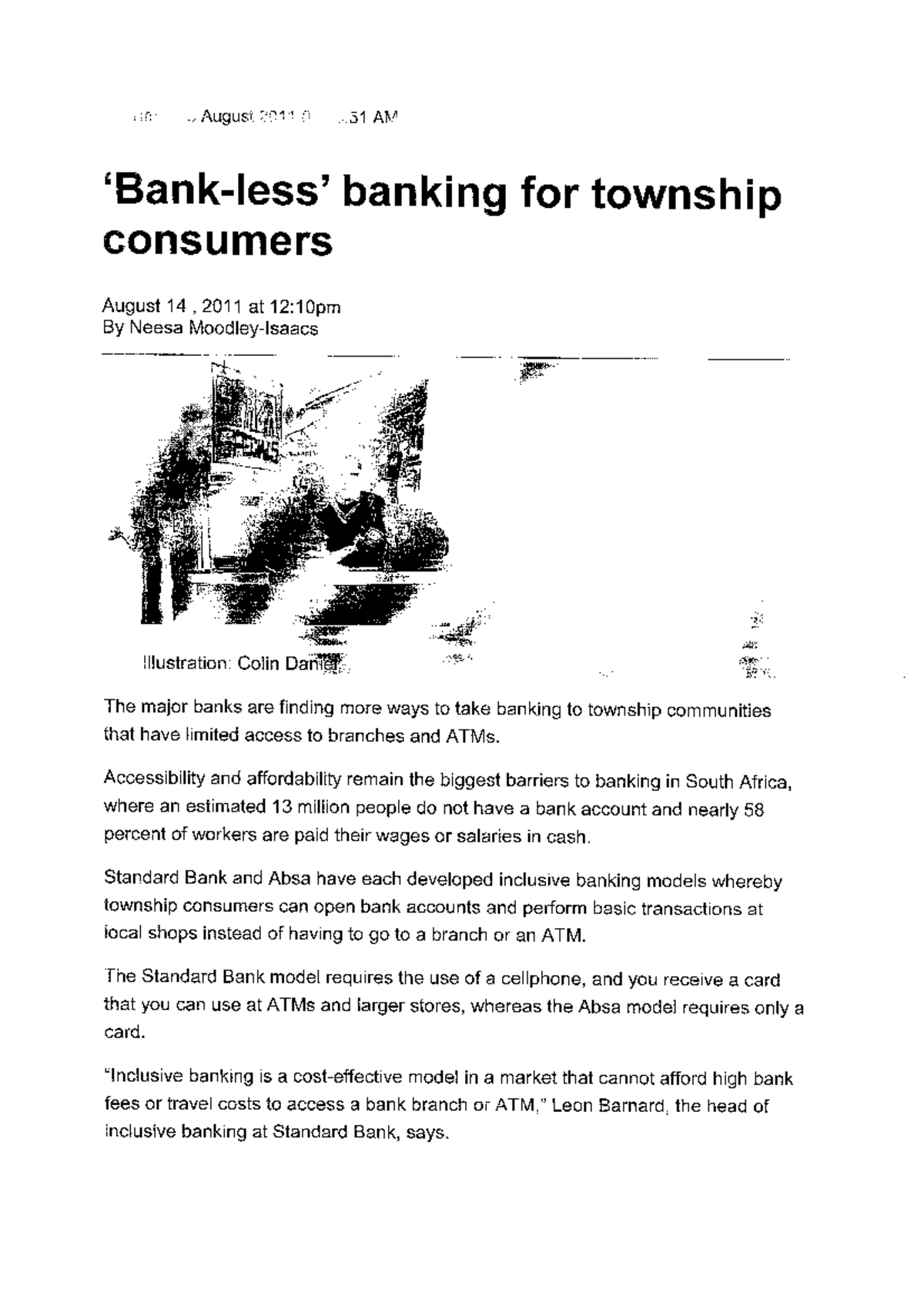 Article - Bank-less banking for township customers - SA Time: 15 August ...