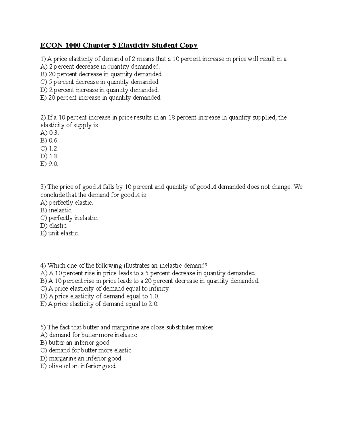 Chapter 5 Worksheet for economics econ1000 - ECON 1000 Chapter 5 ...