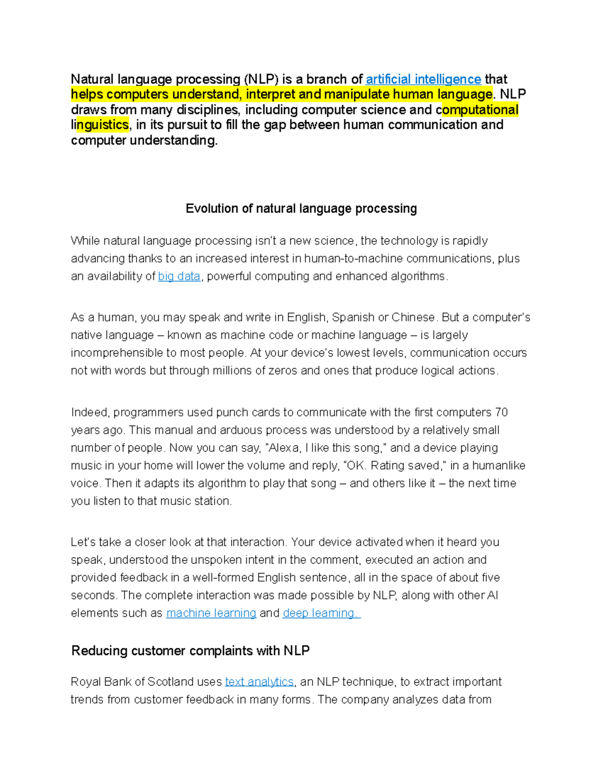 Natural language processing - NLP draws from many disciplines ...