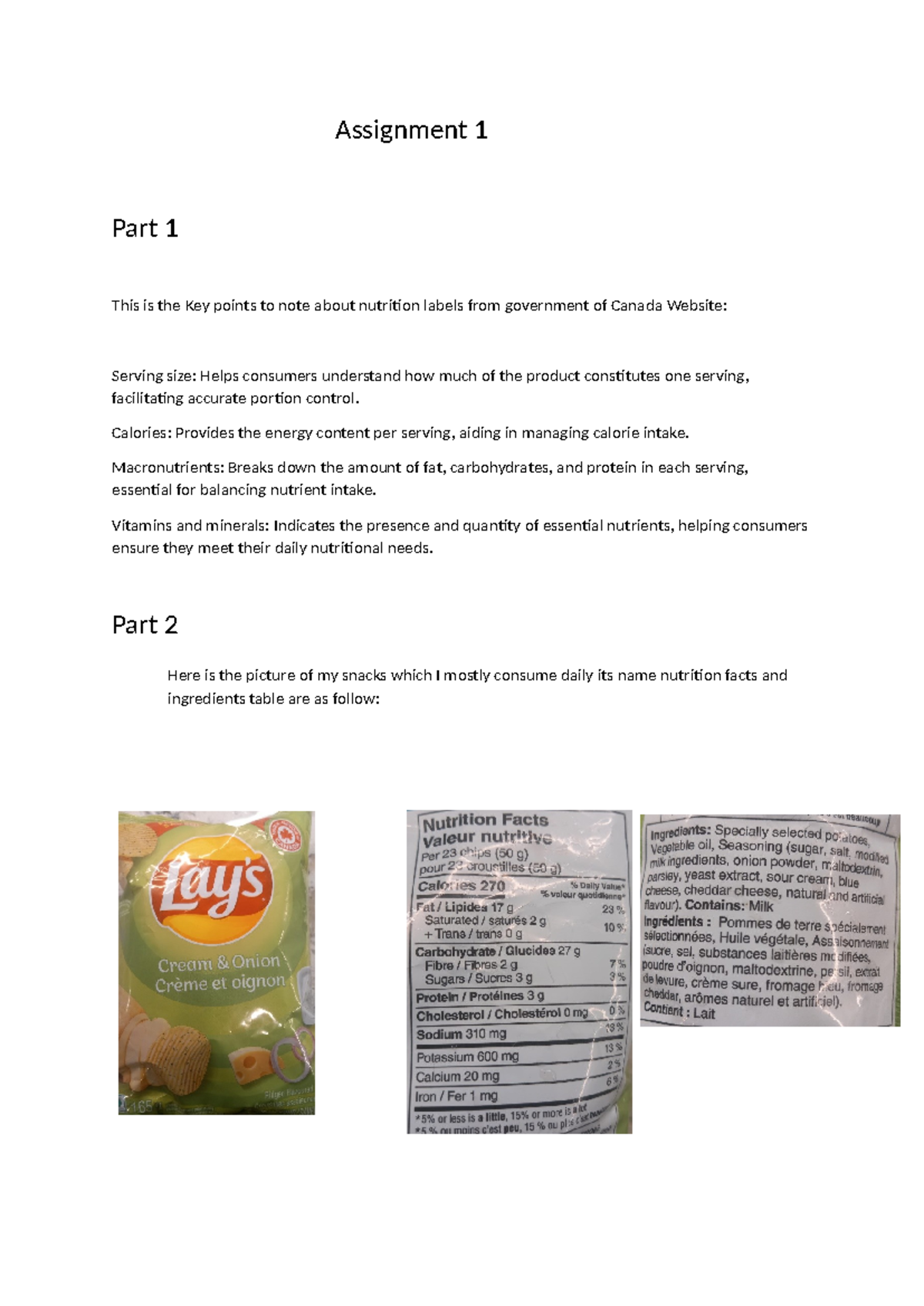 Assignment 1 Nutri - Assignment 1 Part 1 This is the Key points to note ...
