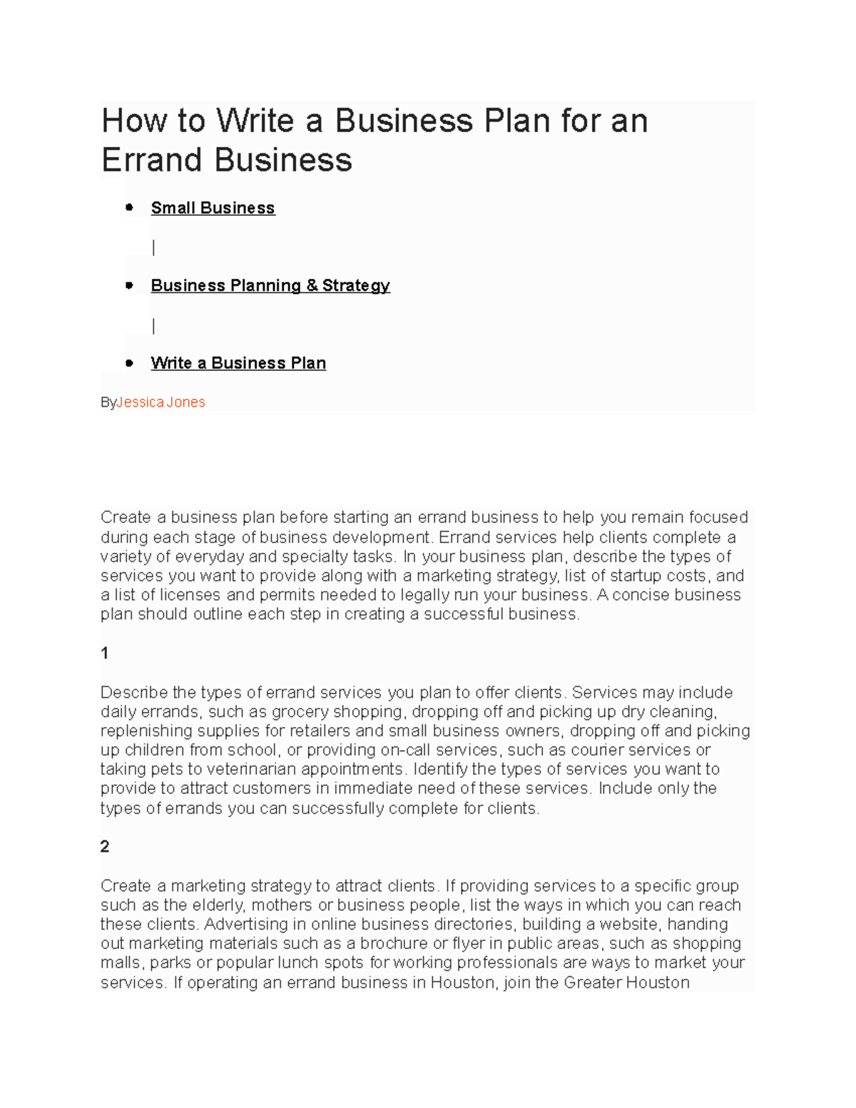How to Write a Business Plan for an Errand Business - How to Write a ...