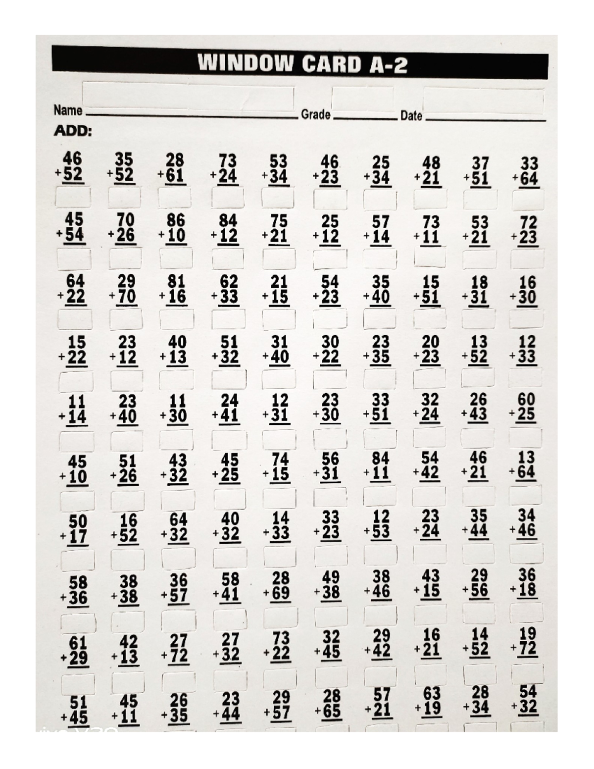 Window CARD-A2-D2 - Grades 7-8 - WINDOW CARD Name Grade Date ADD: 46 35 ...