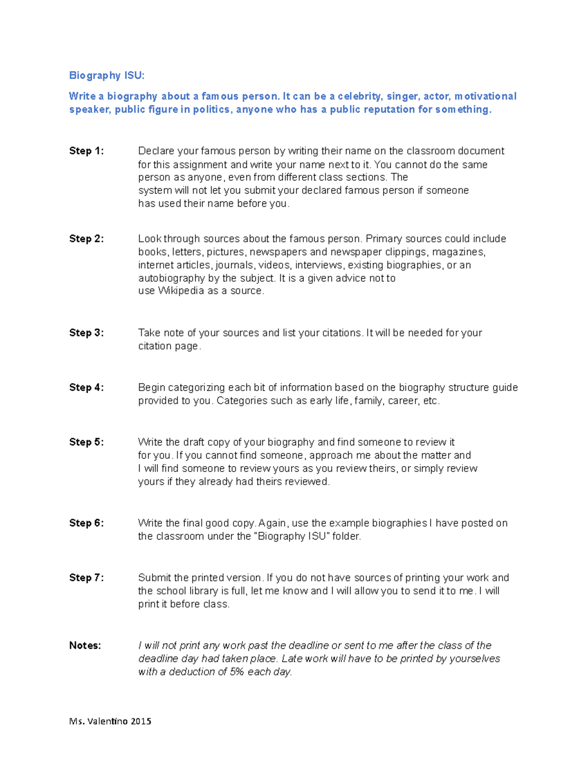 Biography ISU Assignment - Biography ISU: Write a biography about a ...
