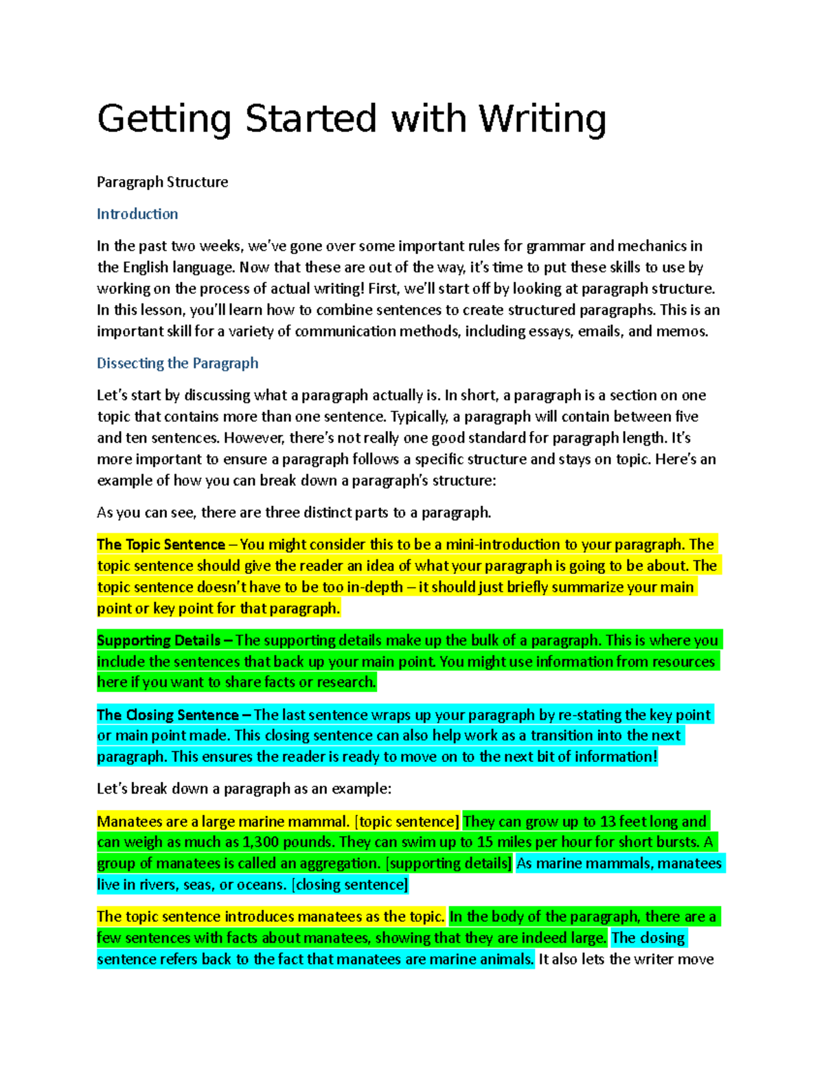 Getting Started with Writing - Getting Started with Writing Paragraph ...