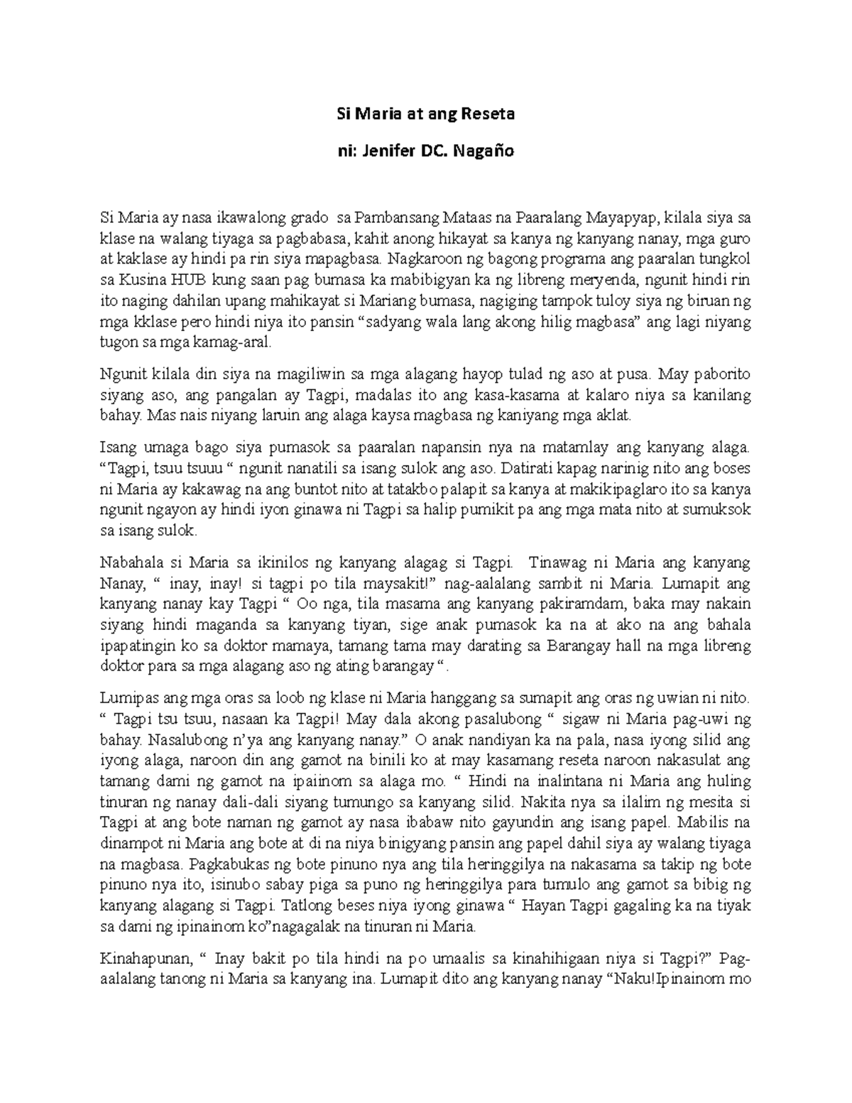 Si Maria at ang Reseta - Napapanahong Akda - Si Maria at ang Reseta ni ...