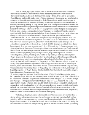 Fences Analysis - Brooklyn Watson Composition 1102 10 April 2021 The ...