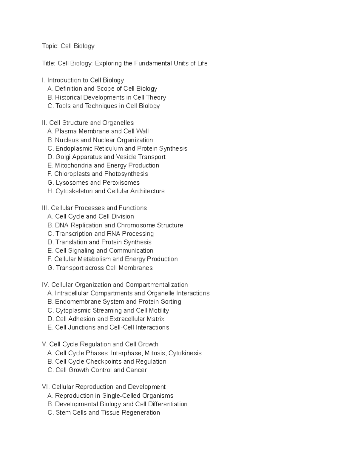 Topic Cell Biology - Evolution and Behavior - Topic: Cell Biology Title ...