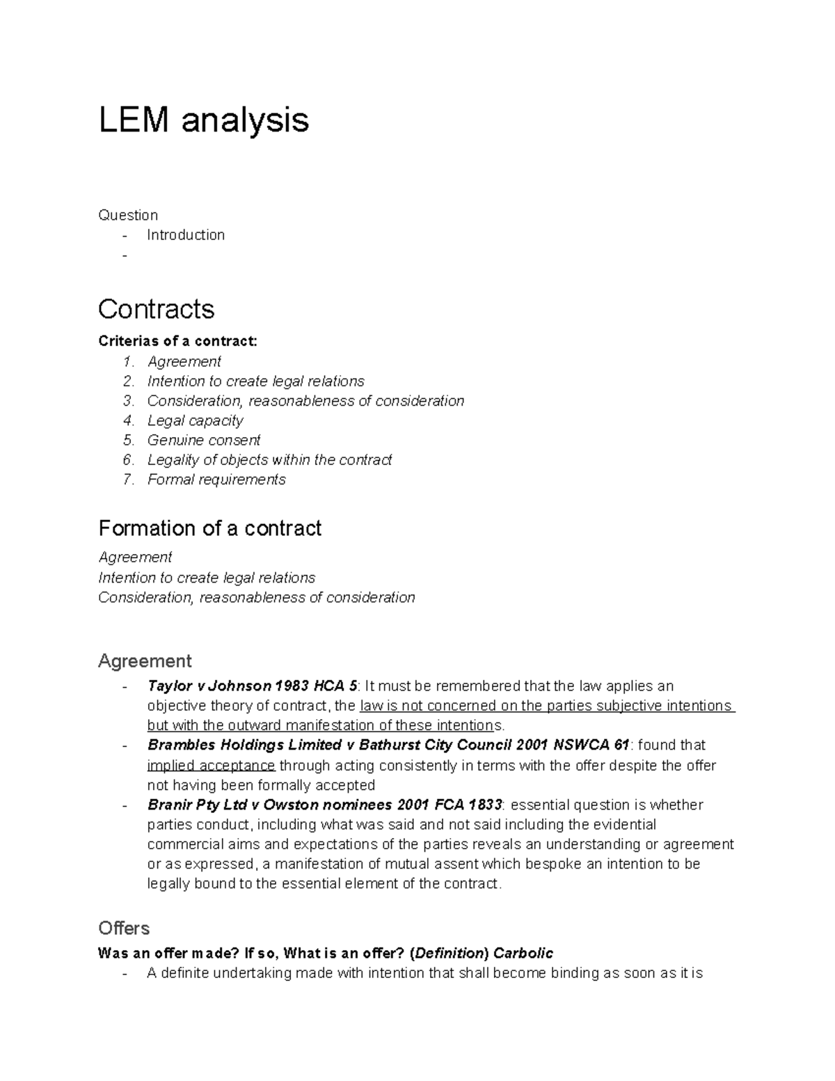 LEM Analysis - lecture notes and summaries - LEM analysis Question ...