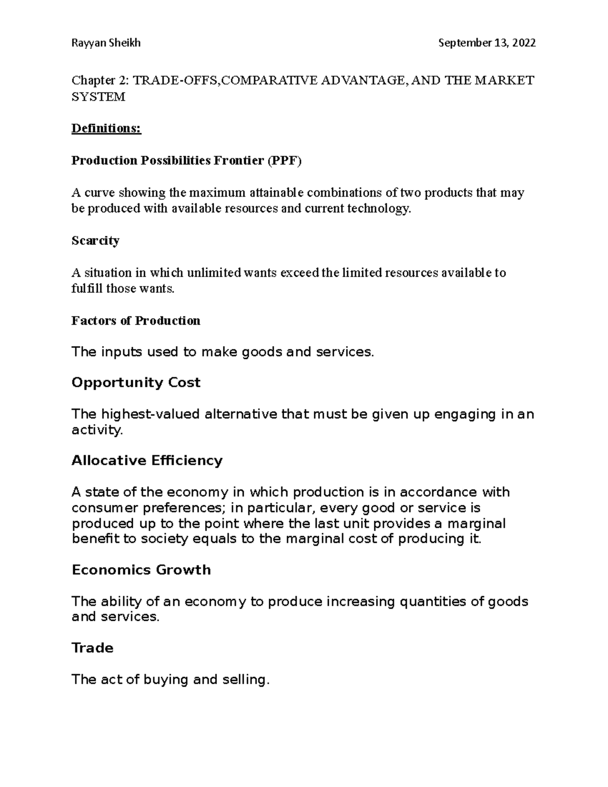 Chapter 2 Macro Economics - Chapter 2: TRADE-OFFS,COMPARATIVE ADVANTAGE ...