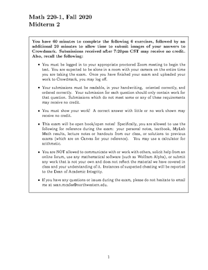 Math 220-1 Practice Test 4, Midterm 2 - MATH 220-1 Second Midterm ...