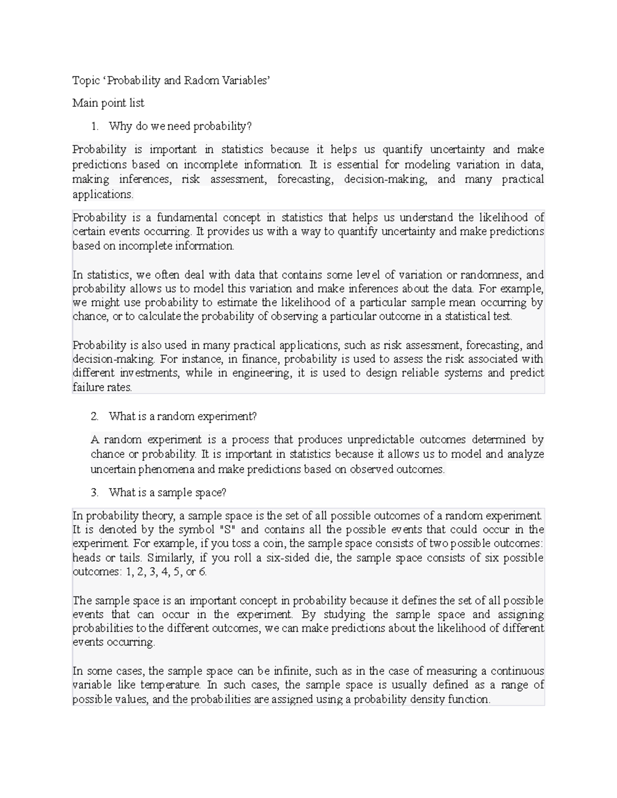 Main-point-list lec4 - Statistic descriptive - Topic ‘Probability and ...