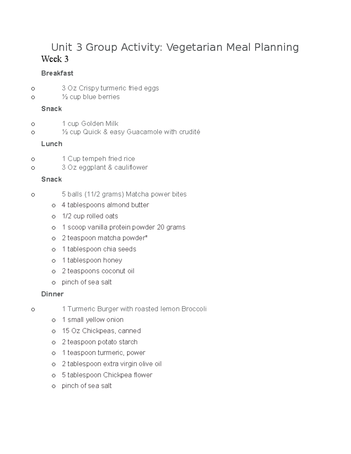 Unit 3 Group Activity - Nutrition is the process of consuming ...