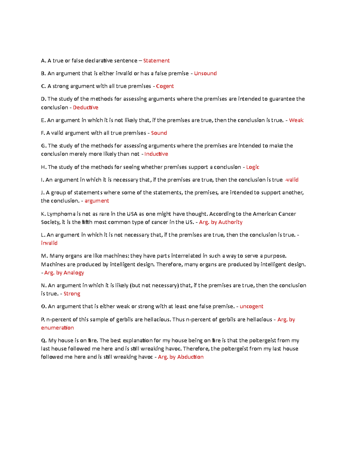 Philosophy terms definitions - PHIL 1301 - CTC - Studocu