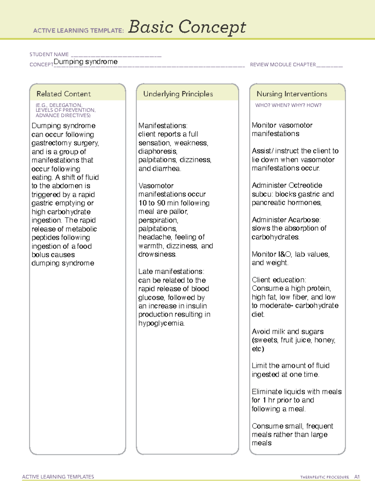 Dumping syndrome - BIOL 260 - ACTIVE LEARNING TEMPLATES TherapeuTic ...