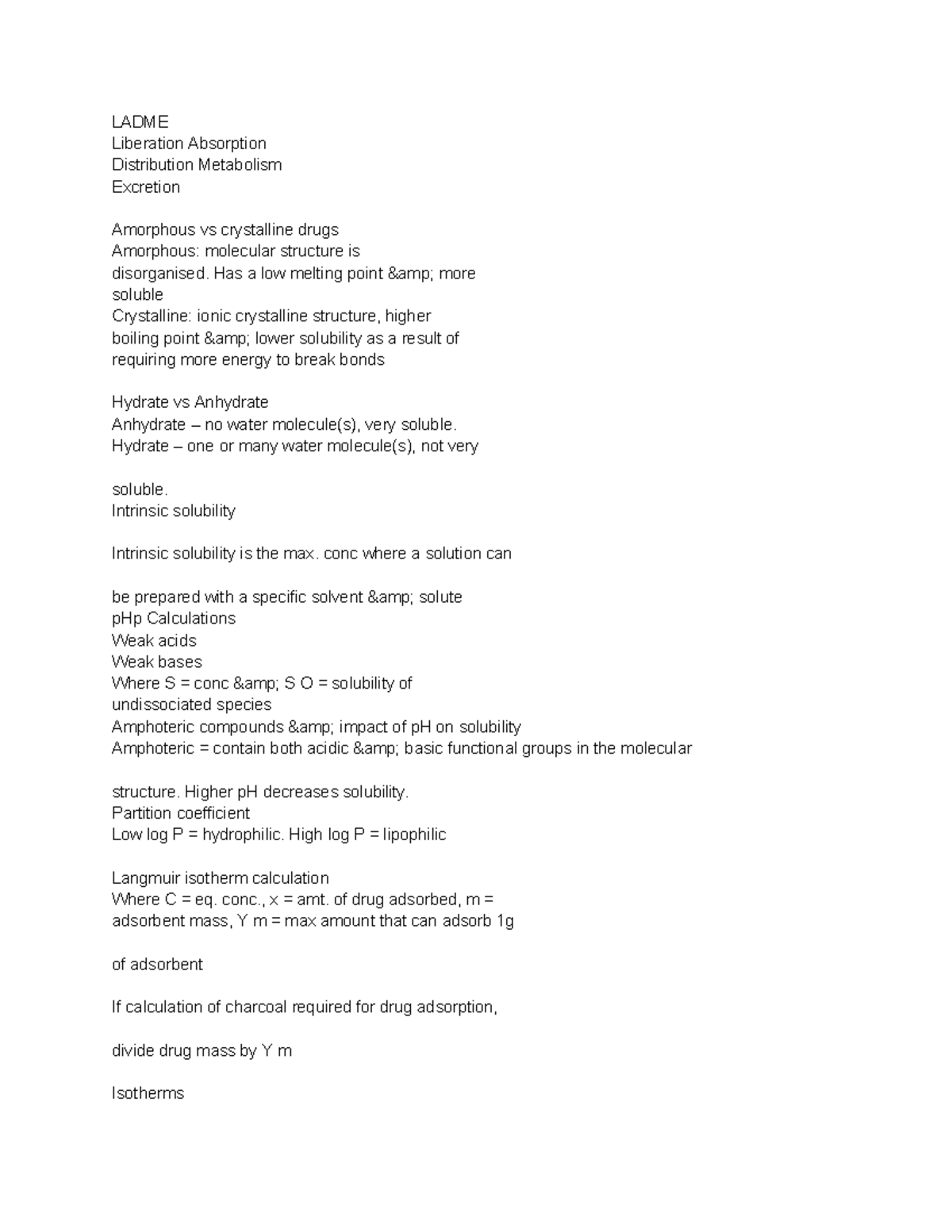 Exam Revision 2024 - LADME Liberation Absorption Distribution ...