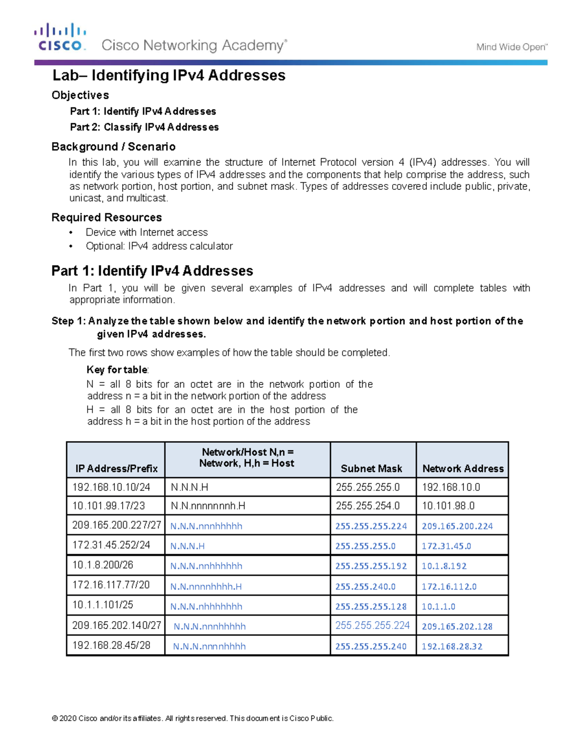 Lab 1.2 Identifying IPv4 Addresses 14147894 - Lab– Identifying IPv4 Addresses Objectives Part 1 ...