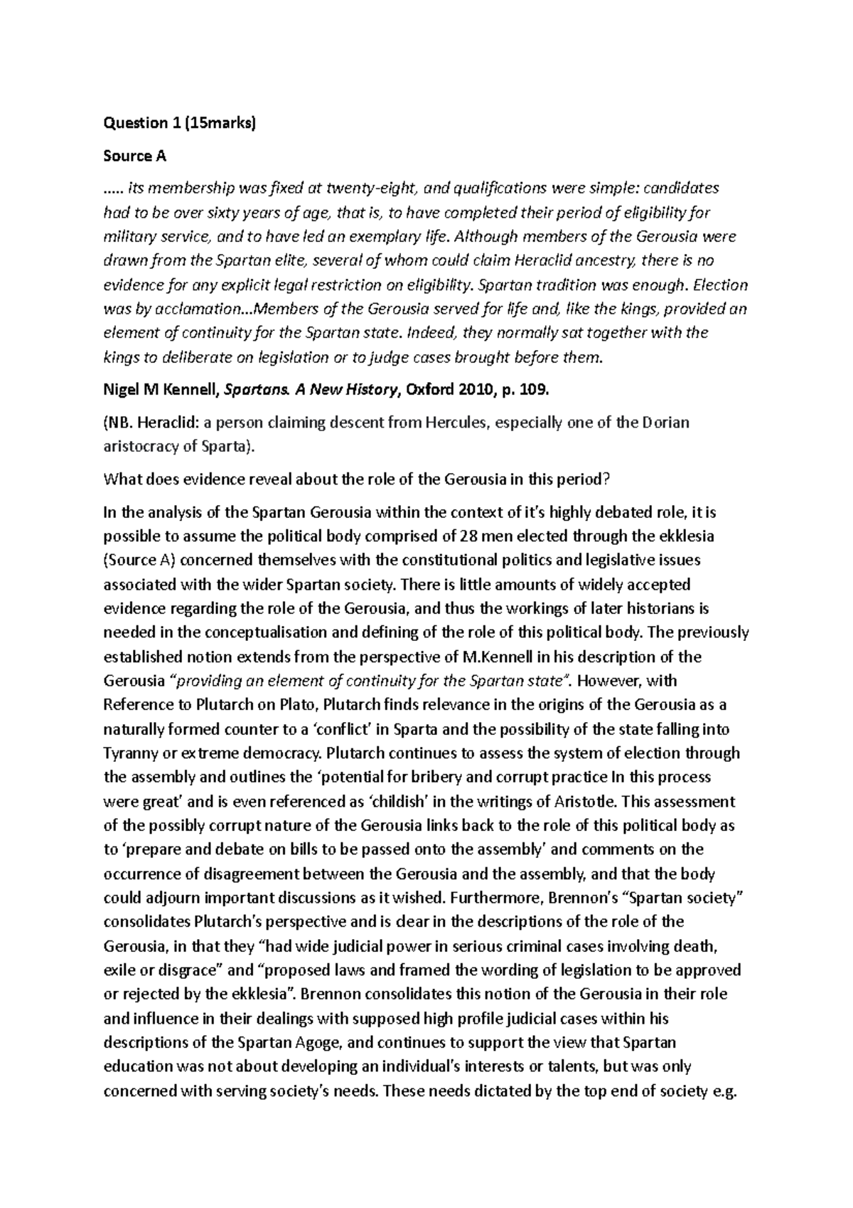 Spartan Gerousia - Question 1 (15marks) Source A ..... its membership ...