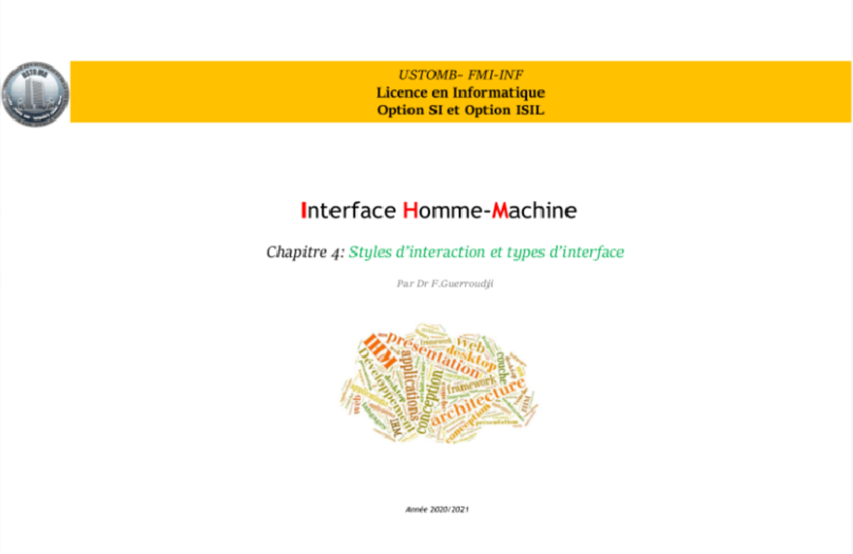 Chapitre 4 Styles d interaction et types d interface ( Cour 10 ...