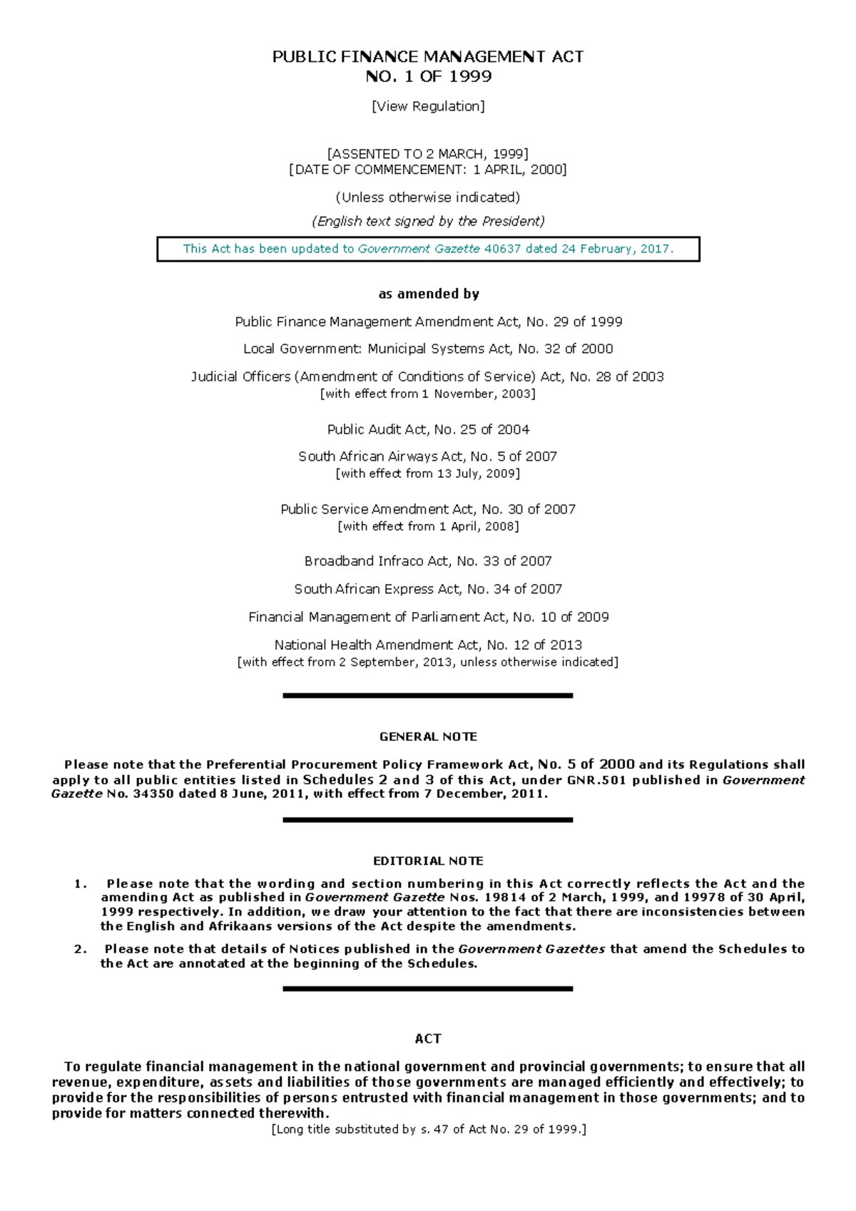 Public Finance Managemnet PUBLIC FINANCE MANAGEMENT ACT NO 1 OF public-finance-managemnet-public-finance-management-act-no-1-of