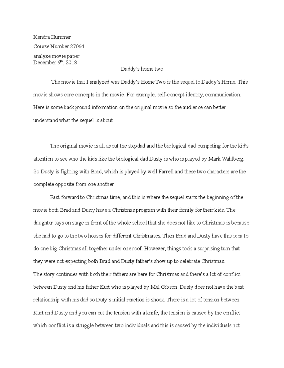 Analyze movie paper daddy's home two - Kendra Hummer Course Number ...