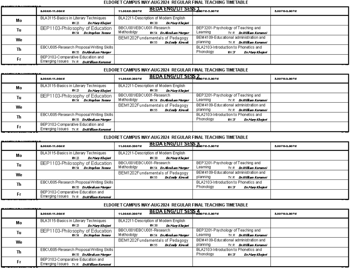Updated Regular- MAY-AUG Final Teaching Timetable 2024 - MOUNT KENYA ...