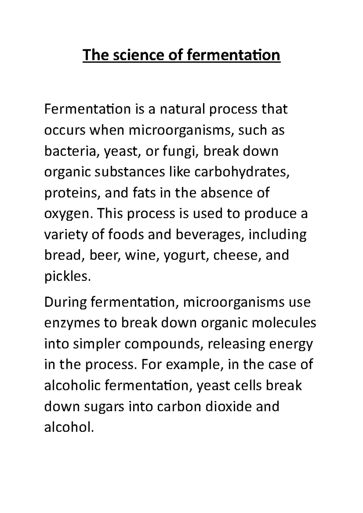 The science of fermentation - The science of fermentation Fermentation ...