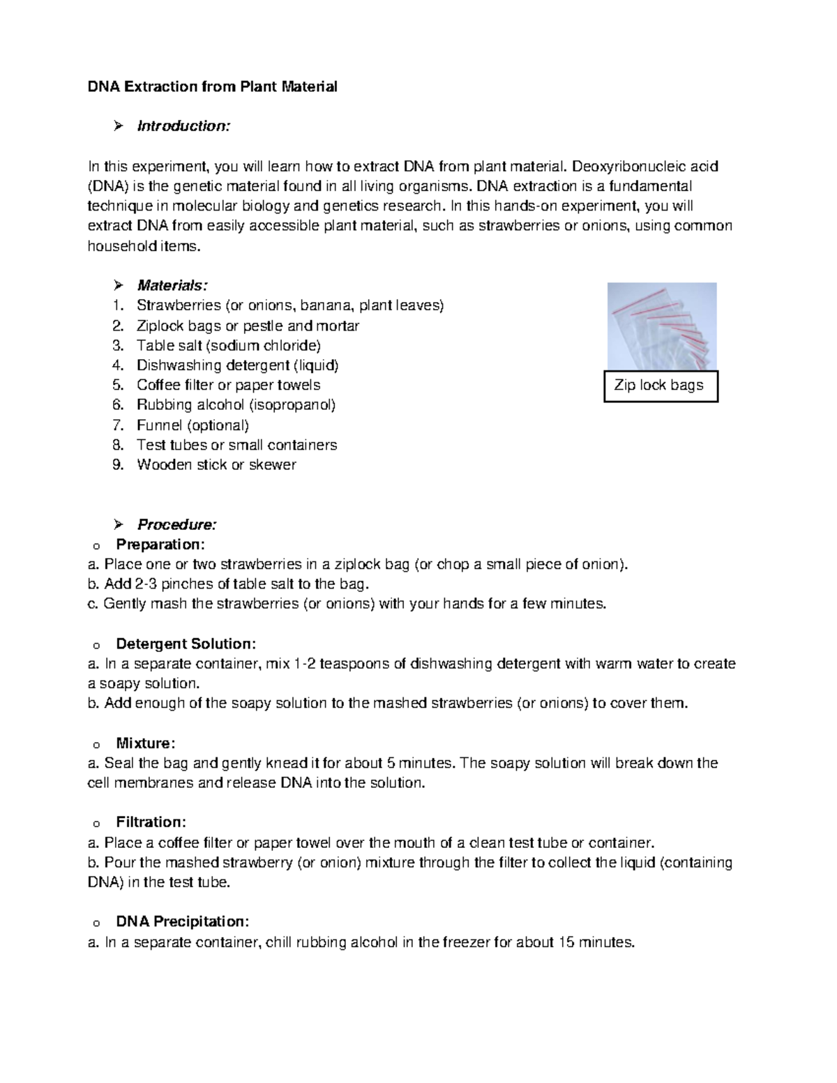 Biochemstry. Lab-3 - DNA Extraction from Plant Material Introduction ...