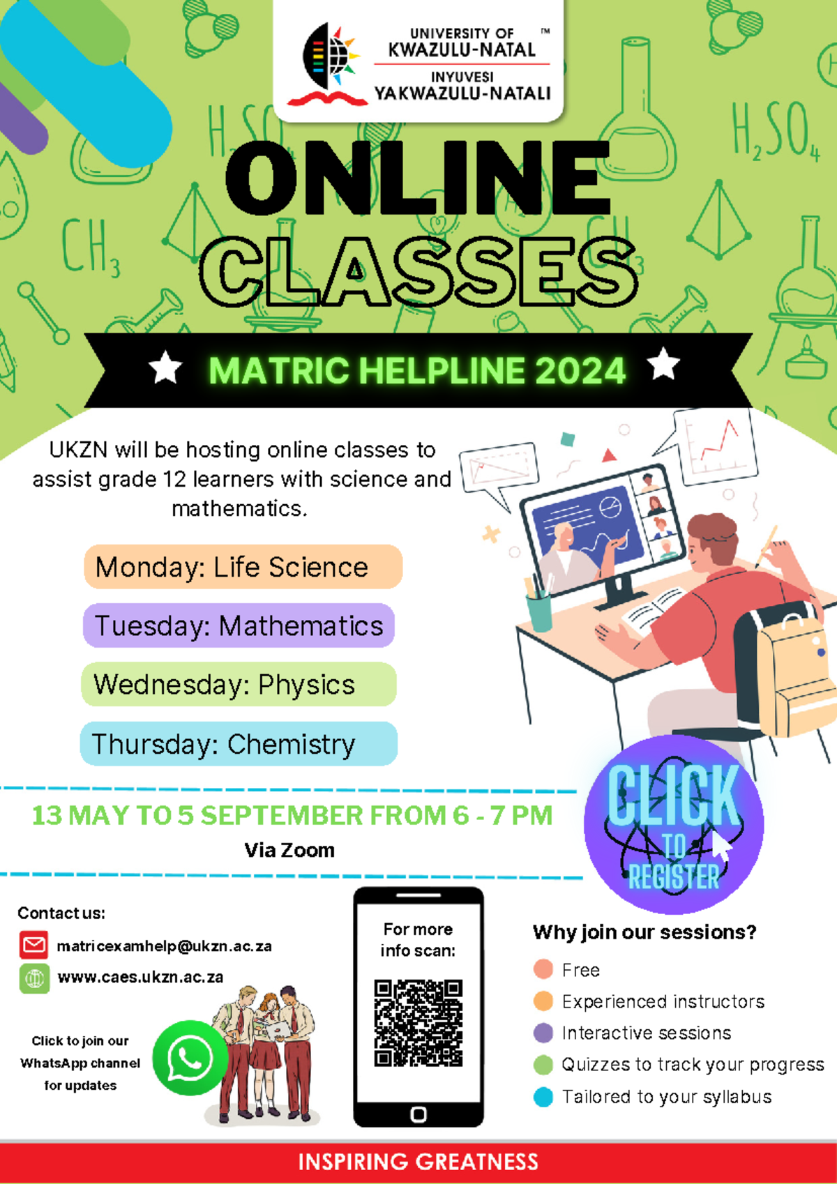 Matric Helpline online classes - Monday: Life Science UKZN will be hosting online classes to ...