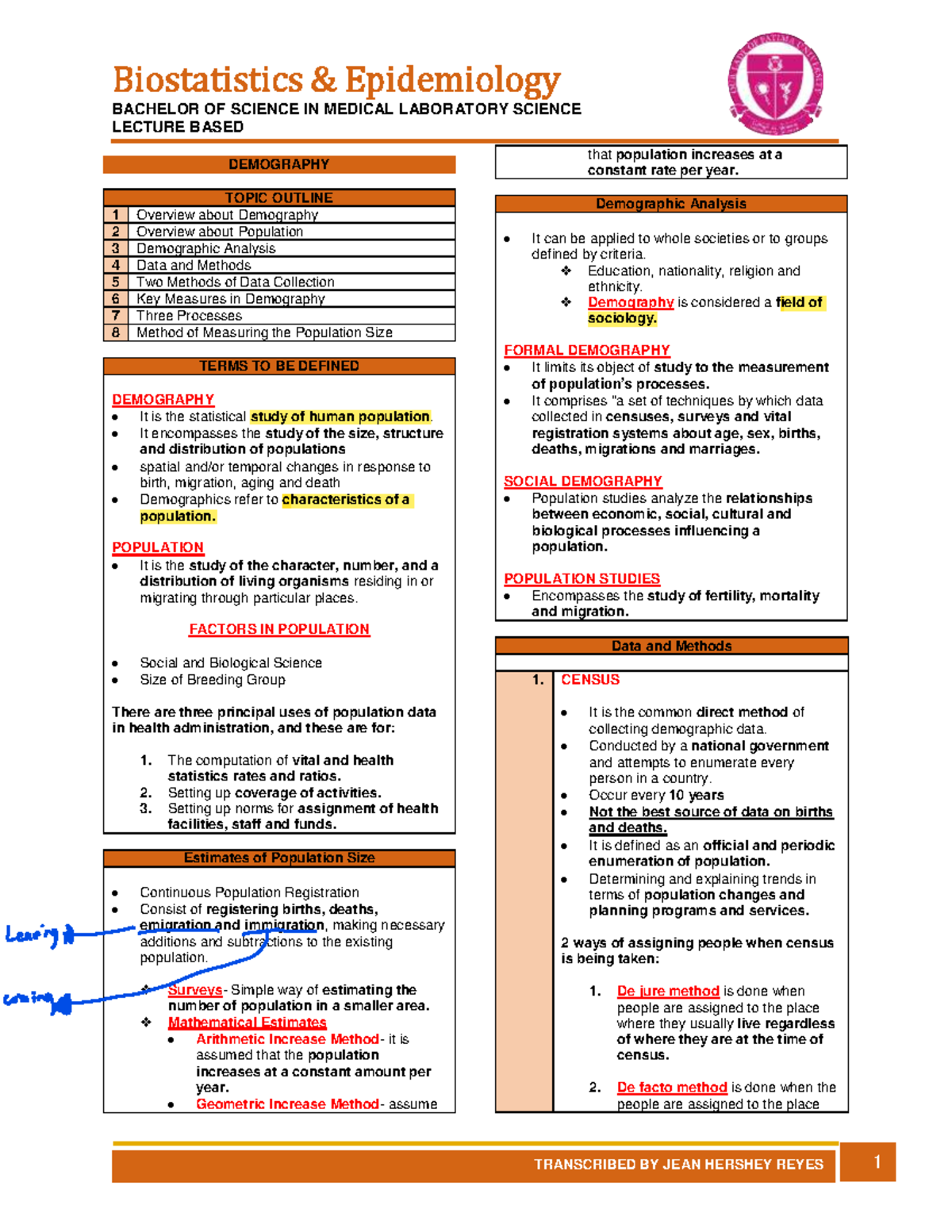 Lesson-5-Demography - Biostatistics - BACHELOR OF SCIENCE IN MEDICAL LABORATORY SCIENCE LECTURE ...